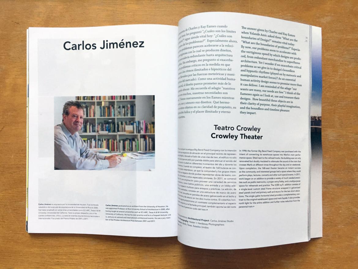 Carlos Jiménez's work featured in Arquine 83 | Rice School of Architecture